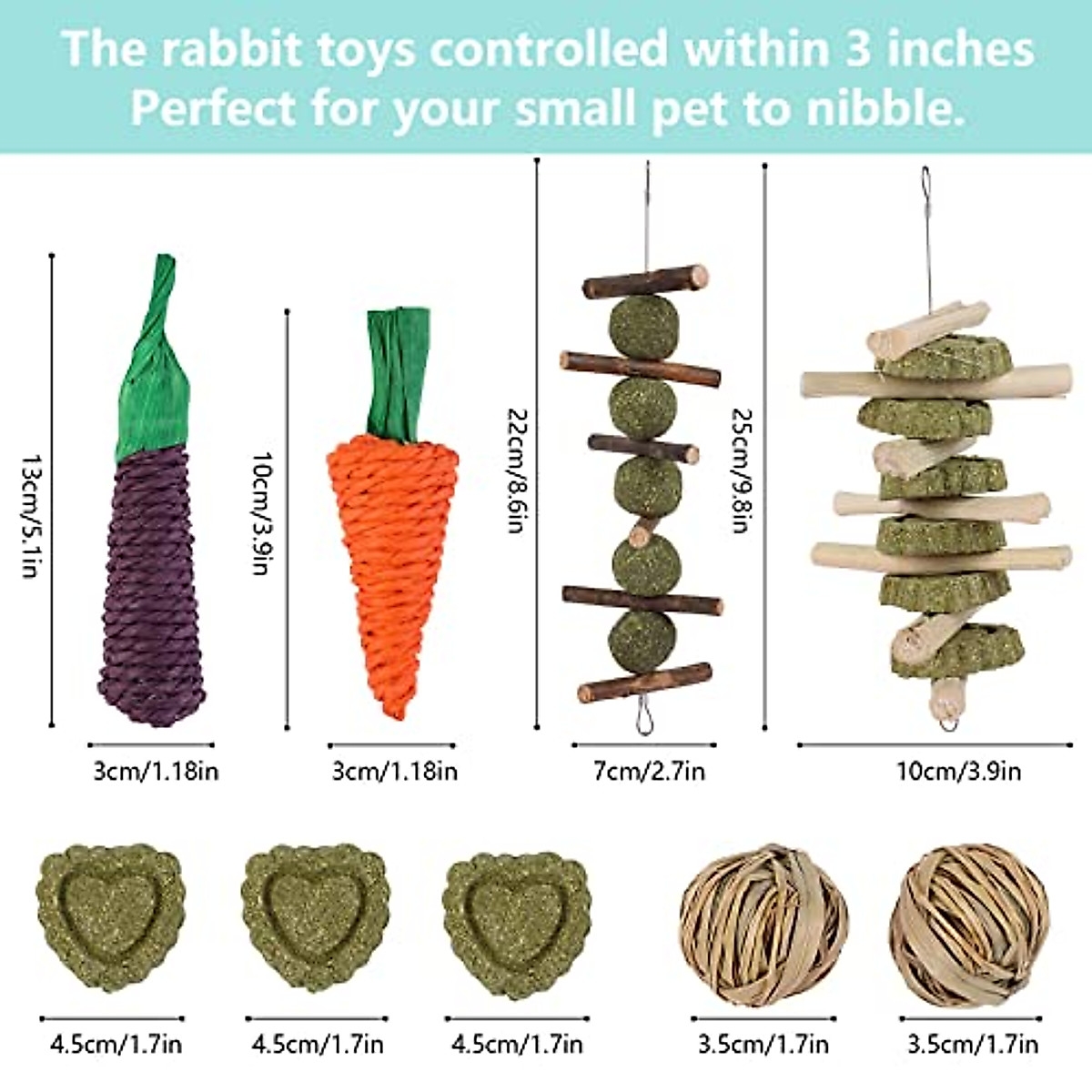 Cathpetic Perfect Rabbit Chew Toys - Guinea Pig Toys Natural Timothy Hay Chinchilla Toys, 100% Hand Made Rabbit Treats Apple and Wood Sweet Bamboo, Small Animal Chew Treat for Rodents Teeth Care