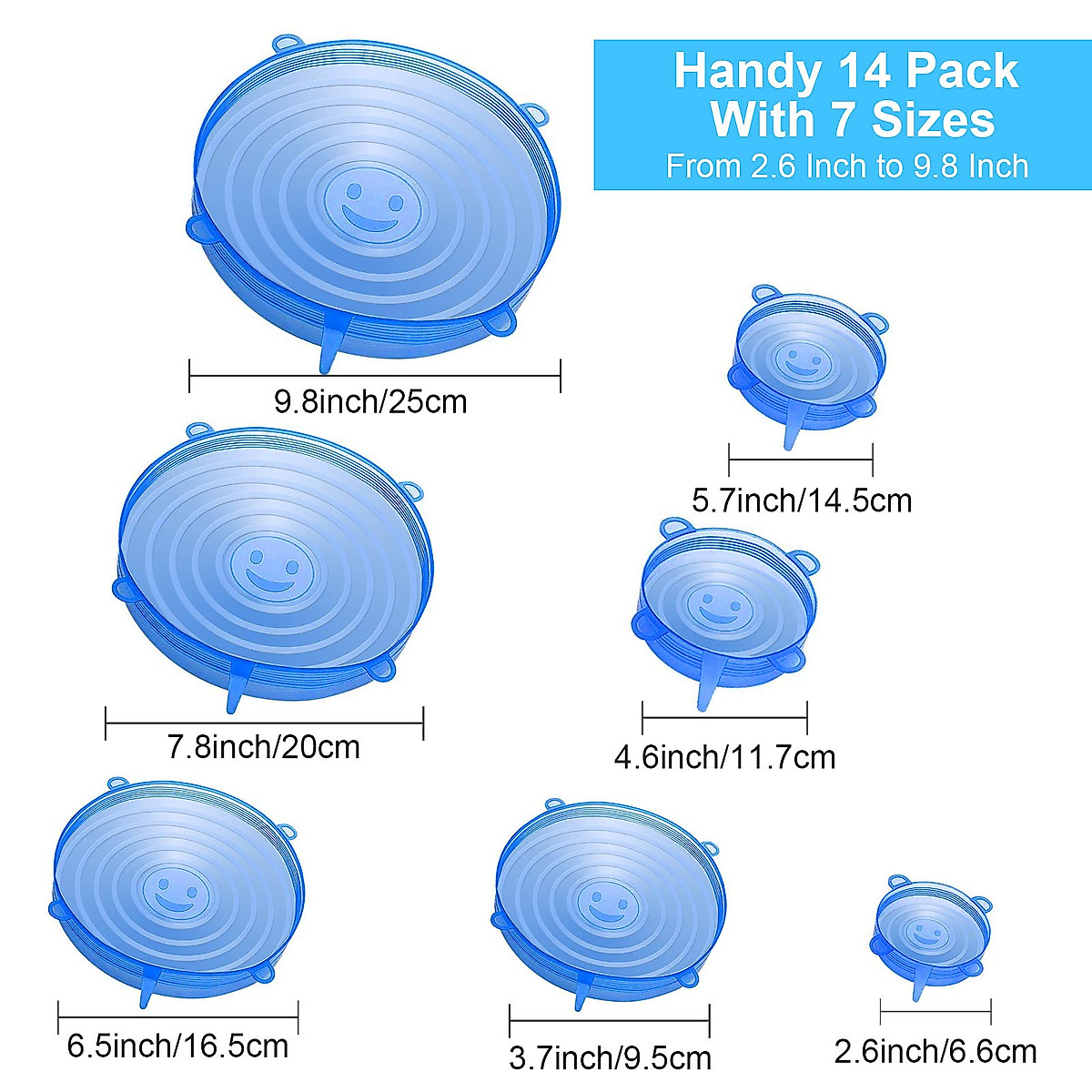 Reusable Premium Silicone Stretch and Seal Lids 14PCS for Food Storage, Flexible Round Silicone Bowl Covers, 7 Different Sizes - Keep Food Fresh, by YXYL
