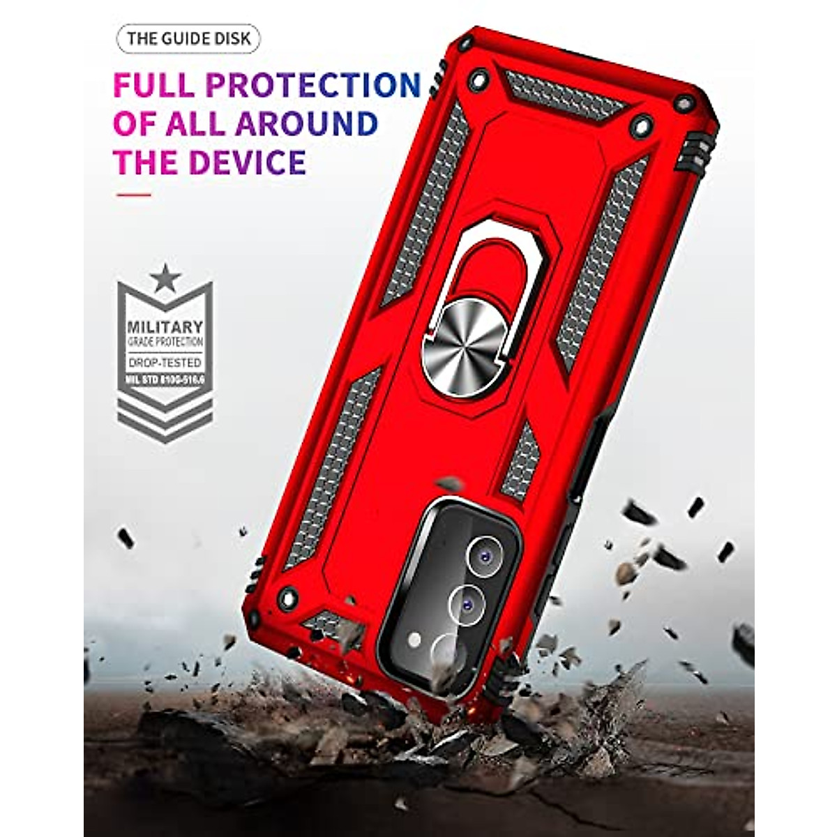 SunRemex for Samsung Galaxy A03S Case with Tempered Glass Screen Protector, Samsung A03S Case Kickstand [Military Grade] 16ft.Drop Tested Protective Cover for Samsung Galaxy A03S (A03S_Red)