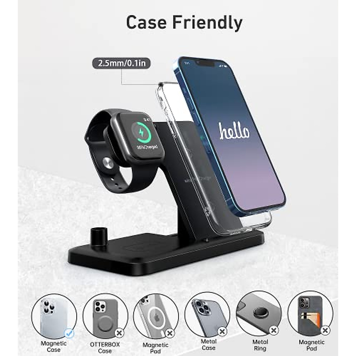 Wireless Charger, 4 in 1 Fast Charging Station Stand Compatible with iPhone 13/12/11/Pro/XS/XR/X/SE/8, 18W Charger Dock for Apple Watch 7/6/SE/5/4/3/AirPods Series/Apple Pencil 1st (Black)