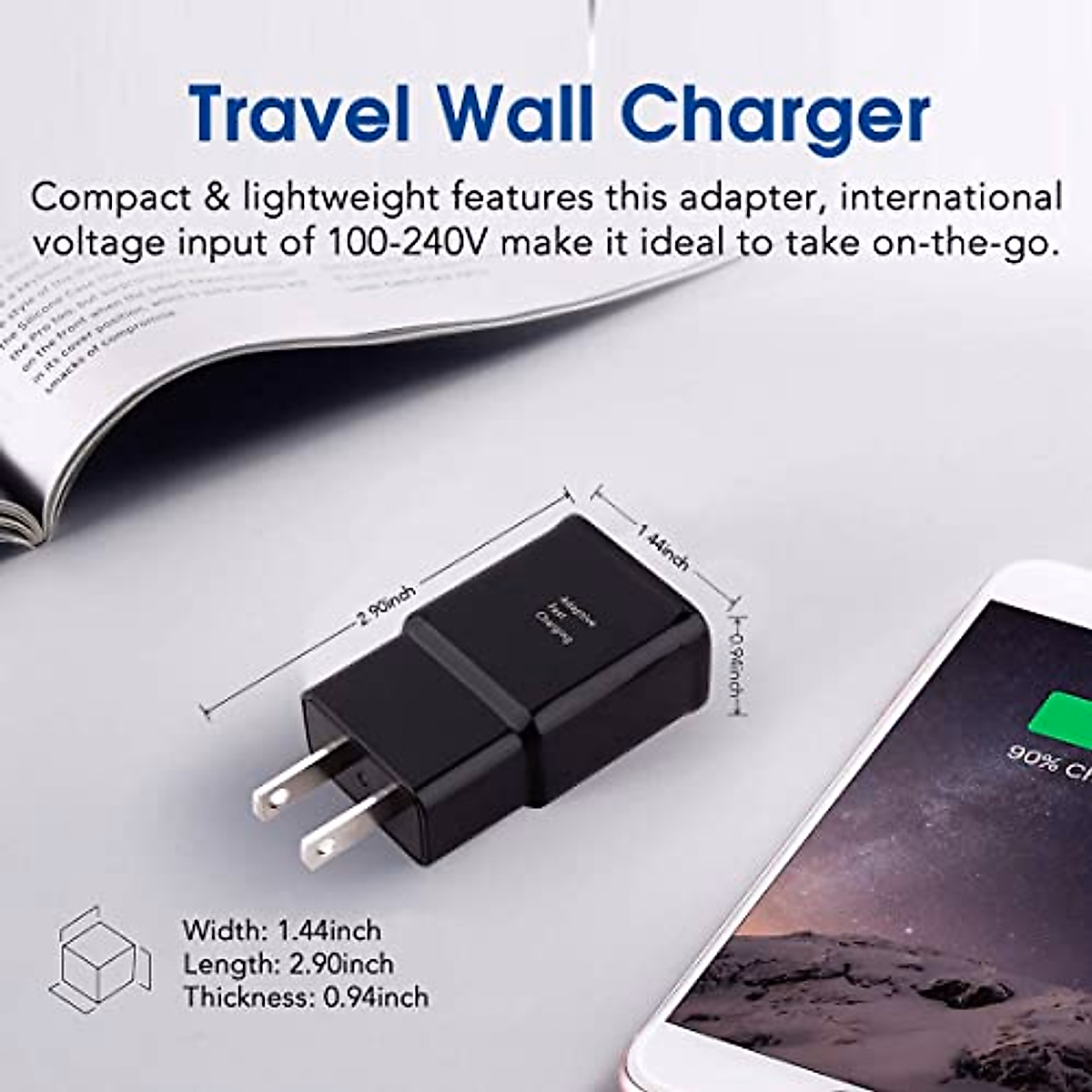 Adaptive Fast Type C Charger Compatible Samsung Galaxy S21+ S21 Ultra 5G S9 S8 Plus S10 S10e S20 FE Note 8 9 10 20 Plus, 2 Pack Charging Adapter + 2 Pack 6.6ft USB-C Cables