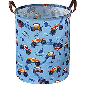 Sanjiaofen Kids Boys Hamper, Kids Laundry Basket Collapsible Monster Truck Storage Baskets for Boy Room Decor,Office,Toy Organizer,Gift Hamper(Monster trucks)