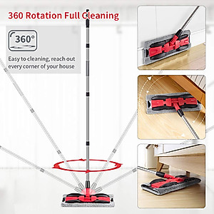 Microfiber Hardwood Floor Mop for Floor Cleaning- MEXERRIS 360 Rotating Microfiber Dust Mop Wet Mops for Floor Cleaning with Adjustable Handle, 4 Reusable Washable Mop Pads Cloth and 1 Scraper