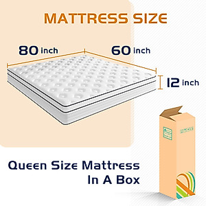 Hohamn Queen Mattress,12 Inch Hybrid Mattresses with Individual Pocket Springs & CertiPUR-US High Density Foam Mattress in a Box High Permeability Skin-Friendly,Medium Firm Queen Size Mattress