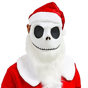 Santa Jack Skellington Mask Costume The Skeleton White Beard Red Hat Nightmare Party Before Christmas Cosplay Prop