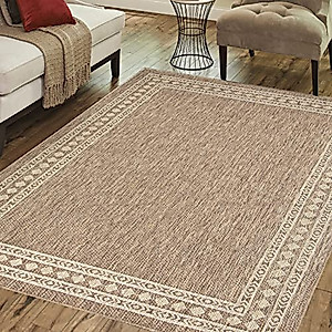 PRIYATE Indoor/Outdoor Area Rug 5'3" x 7'6'' – Border Design Freedom Asha Collection - Easy to Clean, Water/Stain/Fade Resistant, Pet Friendly, High Traffic Carpet for Patio, Deck, Living Room