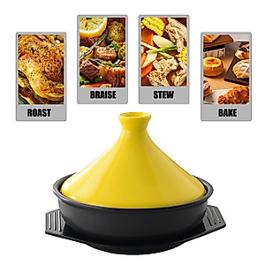 Xgxoz Ceramic Tajine Tagine Cooking Pot with Cone-Shaped Closed Lid, Ceramic Stew Pot Casserole Pot Multifunction Cookware for Stew Soup