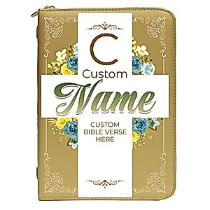 10x7 Inch Personalized Bible Cover – Create Your Own Design, Custom Bible Cover and Carrying Case with Handle – Leatherette Book Covers and Bible Case for Women - Gold (Design 3)