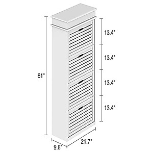 Homsee Modern Shoe Cabinet with 4 Flip Down Drawers, Wood Shoe Rack Storage Organizer for Entryway, Hallway, White and Natural (21.7”L x 9.8”W x 61”H)