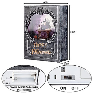 Halloween Decorations Snow Globe, Witch Swirling Glitter Book with Warm White LED, 3 AA Battery Operated & USB Powered, Halloween Holiday Party Gifts and Decorations