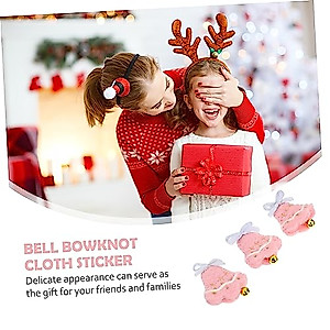 TEHAUX 3pcs Bell Stickers Christmas Hair Clip Bows Nativity Ornaments for Wool Felt Christmas Patches Christmas Tree Ornaments Jungle Decorations Decor Headwear Accessories Pink