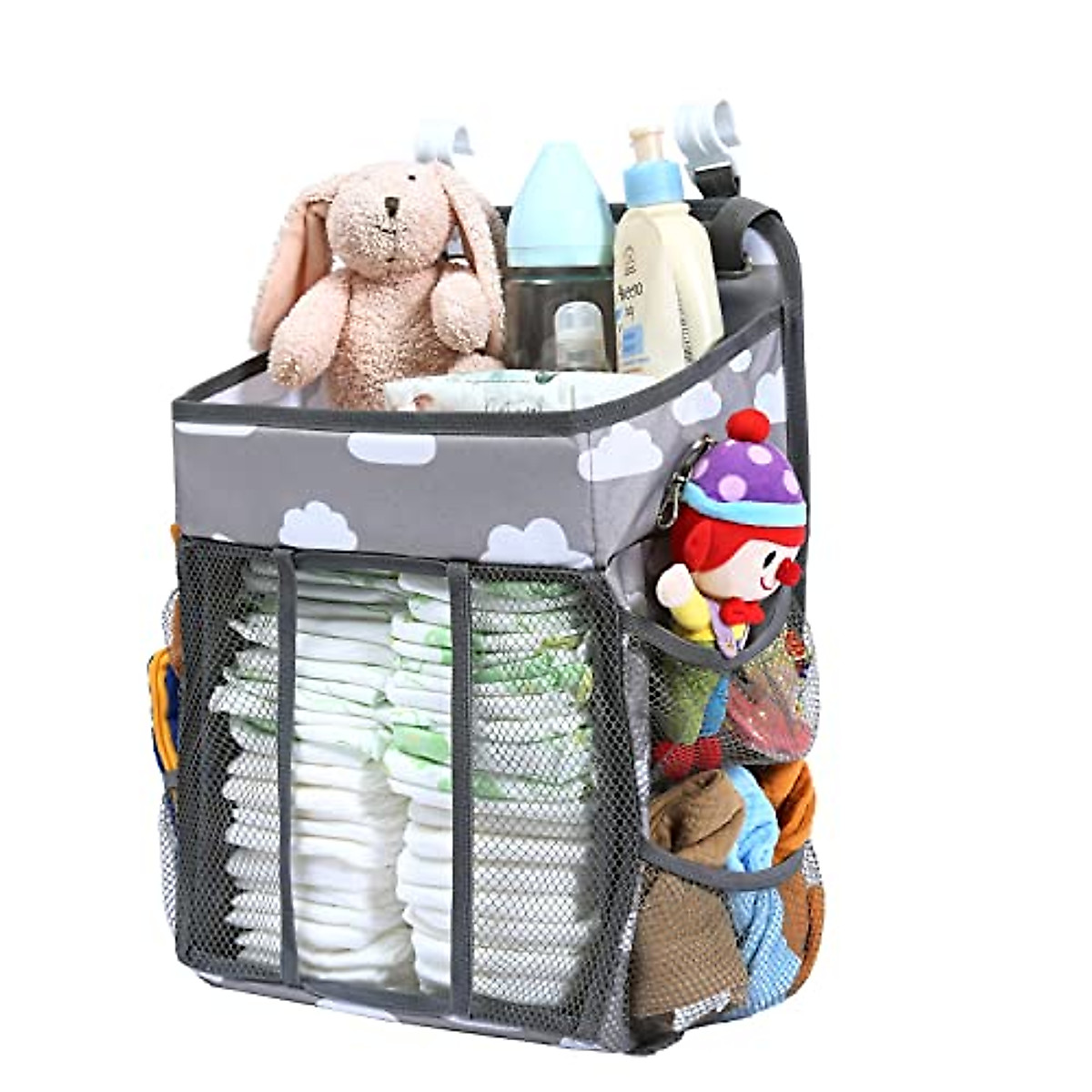 Yoe Gogh Hanging Diaper Caddy Organizer, Changing Table Baby Diaper Organizer with 4-Multi-Use Mesh Pockets, Nursery Storage Stacker for Cribs Playard Bassinet