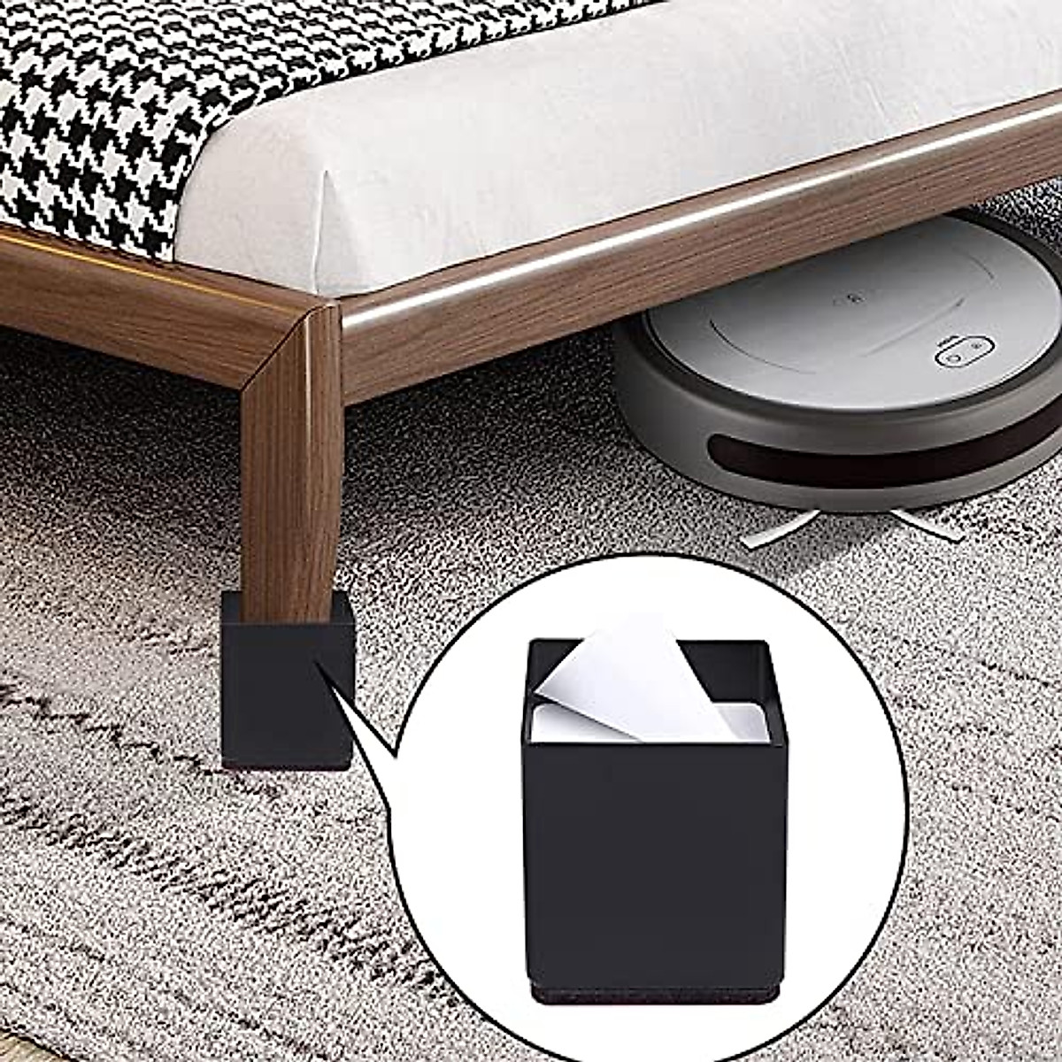 LIRRAS Set of 4 Carbon Steel Furniture Riser, Self Adhesive Mute Pad Sofa Legs, Non Slip Heavy Duty Bed Riser, Adds 5cm Height to Table Cabinet Desk Supports 20,000 lbs (3.7x5 cm/1.5x2 in,Black)