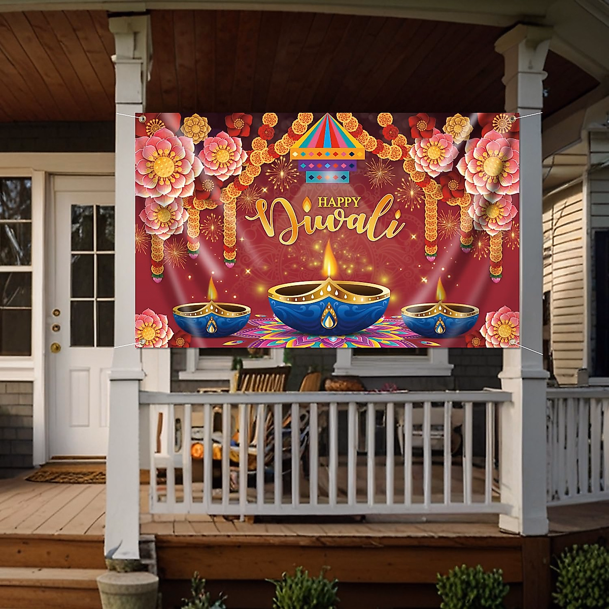 Large 71" X 43" Happy Diwali Backdrop, Red Happy Diwali Banner, Diwali Decorations for Home, Diwali Banner Decorations Backdrop, Celebration Deepavali Party Decorations tineit