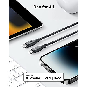 Anker USB-C to Lightning Cable, 541 Bio-Braided Cable (Phantom Black, 6ft), MFi Certified, Fast Charging Cable for iPhone 14 Plus 14 14 Pro Max 13 13 Pro 12 11 X XS XR (Charger Not Included)