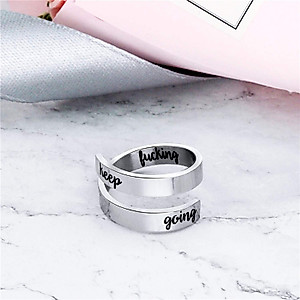 XOYOYZU Inspirational Rings for Women Adjustable Statement Stainless Steel Spiral Wrap Twist Ring Encouragement Personalized Jewelry Birthday Gifts (Keep Going)