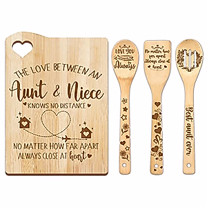 Aunt Gifts，Gifts for Aunt Mothers Day, Aunt Gifts from Niece, Cutting Boards Gift with Utensil Set, Unique Engraved Bamboo Cutting Board Present for Aunt Birthday, Christmas