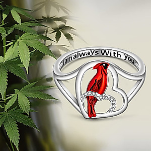 Cardinal Ring Sterling Silver Cardinal Appear When Angels Are Near Inspirational Heart Red Bird Rings for Women Cardinal Memorial Gifts Sympathy for Loss of Loved One Size 7