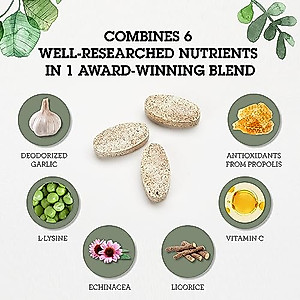 Quantum Health SuperLysine+ Advanced Formula Immune Support Supplement Lysine 1500 mg, Vitamin C Echinacea Licorice Bee Propolis & Odorless Garlic Daily Wellness Blend for Women & Men - 90 Tablets