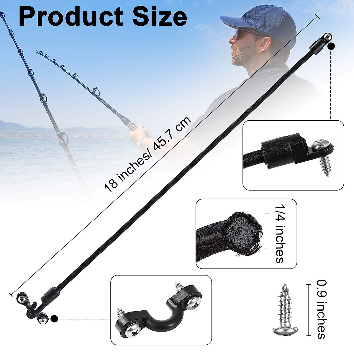 4 Pieces Rod Strap Holder Deck Mount Connector Mount Rod Strap Hold Down for Boat Kayak Boat Fishing(18 Inch)