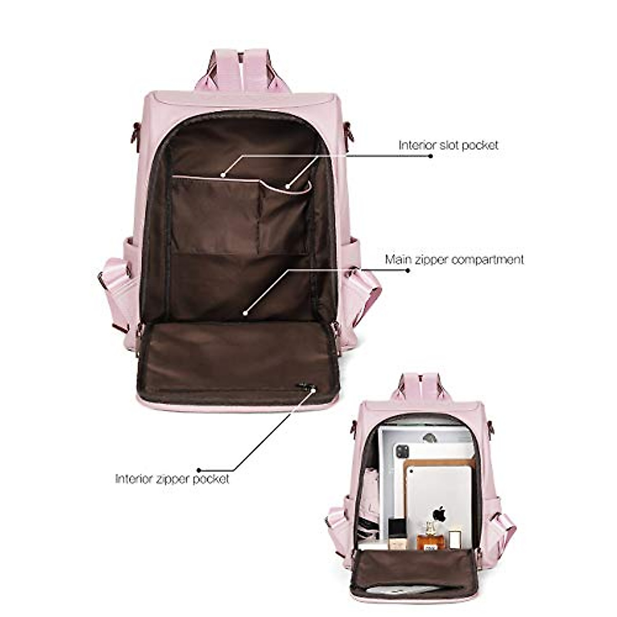 Telena Backpack Purse for Women, PU Leather Anti Theft Travel Backpack Purse Shoulder Bags with Tassel Pure Pink