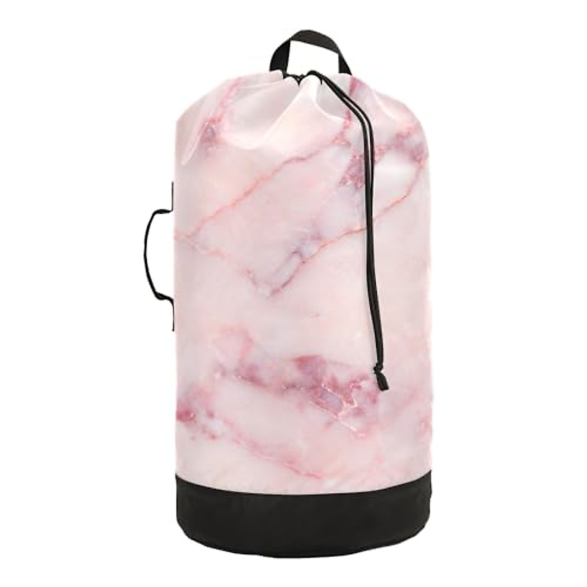 Washable Laundry Bag Backpack Large Dirty Clothes Bag with Adjustable Shoulder Strap Handles, Pink Marble Pattern Extra Laundry Heavy Duty Drawstring Bag for Travel College Grey Camping