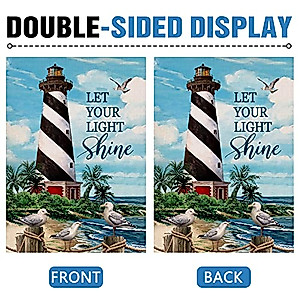 Dyrenson Let Your Light Shine Summer Beach Coastal Lighthouse Decorative Garden Flag, Ocean Beach Yard Outside Decorations Outdoor Small Decor 12x18