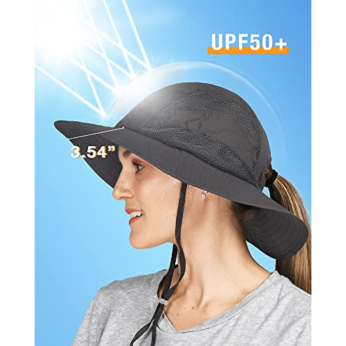 FURTALK Sun Hats for Women Wide Brim UPF 50+ Sun Hat with Ponytail Hole for Women Outdoor Summer Hiking Hat Dark Grey