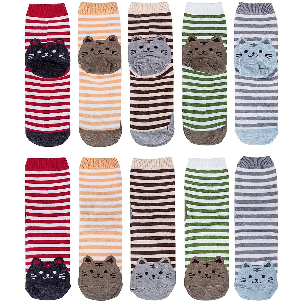 Cute Womens Dog Cat Novelty Animal Socks for girl Cartoon Cotton Casual Crew Funny Socks 5 Pairs, Cat Style 3