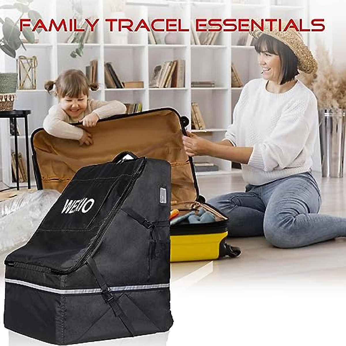 WEXIO Padded Car Seat Bags for Air Travel，Waterproof Infant Carseat Bag for Airport， fit for Evenflo Maxi Cosi Britax Graco Chicco Cybex Diono Nuna Peg Doona (Black and Gray)