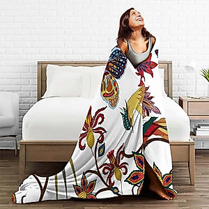 Throw Blanket 40x50 Inch,Oriental Beautiful Flowers Bird Flannel Soft Cozy Fluffy Throw Blankets and Warm Throws for Adults in Couch Sofa Bed 50x40 Inch