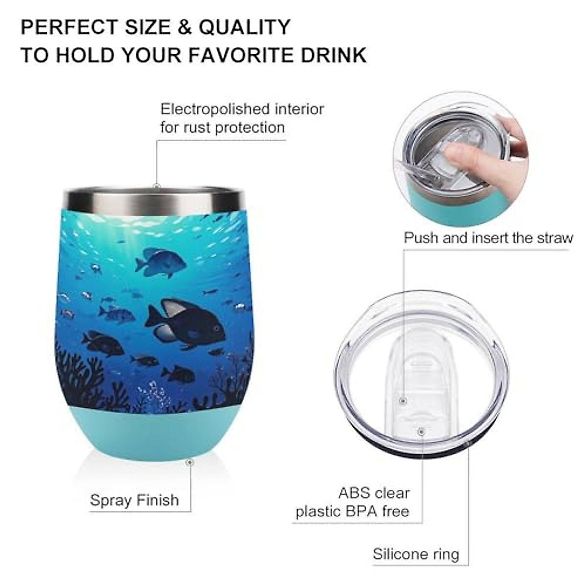 OPTKSNCU 304 Stainless Steel Insulated Cup with Lid, Fish Hover in The Sea Print Durable, And Easy to Clean – Ideal for Home, Office, And Gift Giving