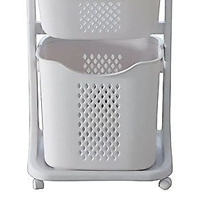 3 Tiers Laundry Basket Plastic Clothes Hamper Movable Clothes Hamper Bathroom Hampers for Laundry Rolling Cart Household Clothes Storage Basket Laundry Hamper Storage Shelf Kitchen Shelf Fruit Stand