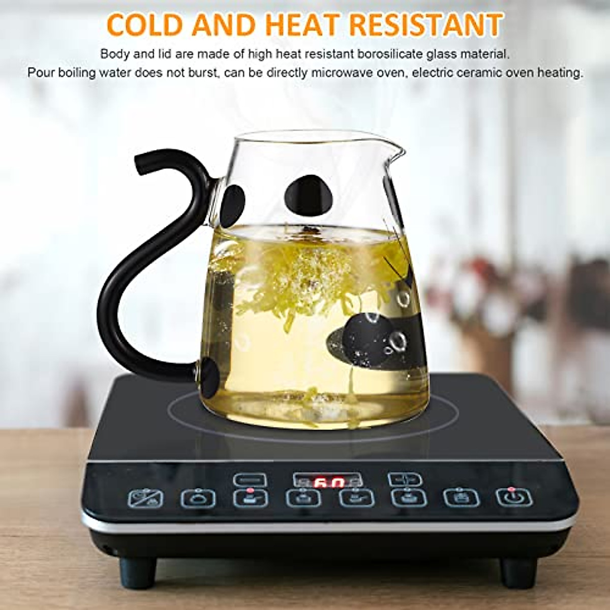 Cabilock Bedside Carafe Glass Water Pitcher Cute Cow Water Carafe with Glass Cup for Nightstand 550ml Glass Pitcher with Lid for Juice Tea Milk