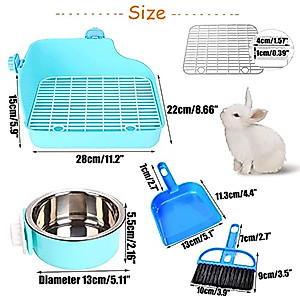 Rabbit Litter Box for Cage Bunny Corner Litter Bedding Box Small Animal Litter Pan Hanging Pet Bowls Cage Potty Trainer Pet Toilet for Rabbit Bunny Guinea Pigs Chinchilla Ferret Small Animals(Blue)