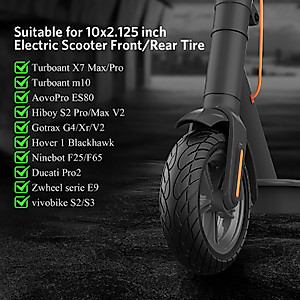 Cooryda 10x2.125 Solid Tire,10 inch Solid Rubber Tires 10x2.125 Solid Electric Scooter Tire Tubeless Front or Rear Replacement Solid Rubber Wheels for Electric Scooter 2pc Black
