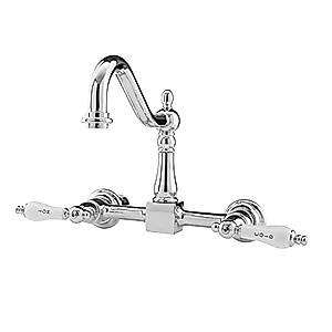 Vintage Tub & Bath Wall Mounted Bridge Kitchen Faucet with Porcelain Lever Handles