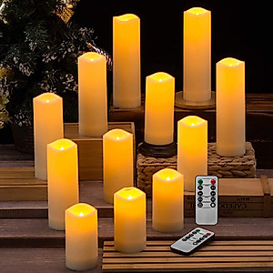 YIIA Flameless Candles Waterproof Outdoors & Indoors, Battery Candles with Remote Timer, Decorative Remote Led Candles (D 2.2''xH 4'' 5'' 6'' 7'') - 12 Pack