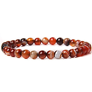 INENIMARTJ 6mm Natural Carnelian Crystal Bracelet for Women,Red Agate Gemstone Beaded Bracelet Stretchy Chakra Real Gems Stones Healing Crystal Energy Quartz Jewelry (D)