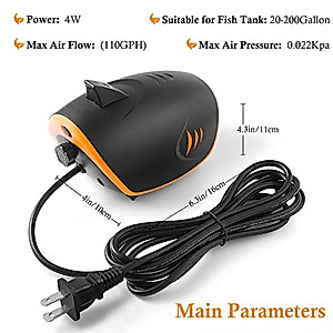 HITOP 110GPH Powerful Aquarium Air Pump: Qiuet 2-outlets Aquarium Aerator, Adjustable Fish Tank Air Pump with Accessories, for 20-200 Gallon Tank