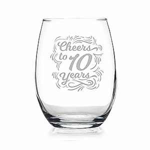JohnPartners993 Cheers To 10 Years Wine Glass - Etched Sayings - Gift To Celebrate Wedding - Business - Or Work Anniversary - Gift For Him Her Couple