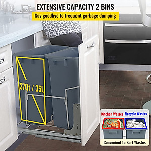 VEVOR Swing Left Blind Corner Cabinet Pull Out Organizer Pull-Out Trash Can (37Qt)