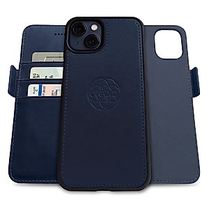 Dreem Fibonacci Wallet Case for iPhone 13 | 2-in-1 Detachable Vegan Leather Cover with Built-in Kick-Stand, RFID Blocking Card Holder, MagSafe Compatible [Royal]
