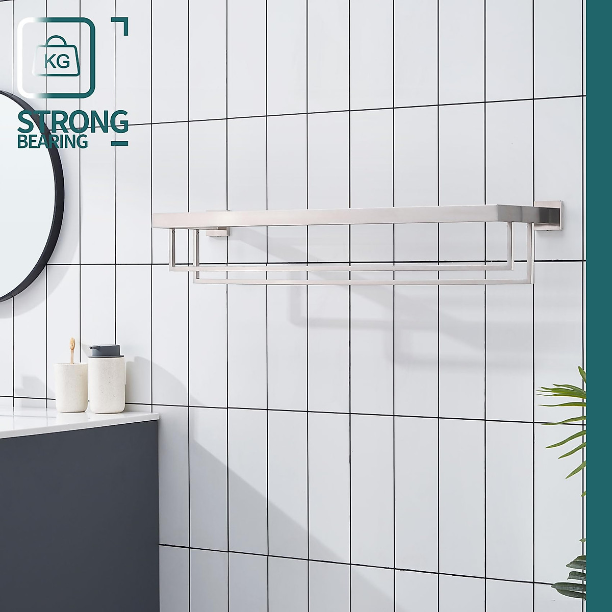 KOKOSIRI Towel Rack 32-Inch Bathroom Towel Shelves with Double Towel Bars SUS304 Stainless Steel Wall Mounted, Brushed Nickel B6003BR-L32