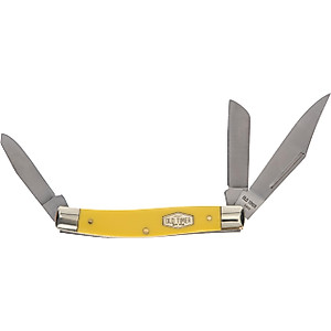 Old Timer 8OTY Yellow Senior 6.9in S.S. Traditional Pocket Knife with 3in Clip Point, Sheepsfoot, Spey Blade and Sawcut Handle for Hunting, Camping and EDC, Multicolor