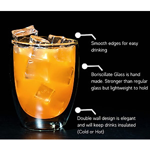 LEMONSODA Double Wall Large Glass Coffee Mugs Cups (12oz 350ml) Insulated Thermal Mugs Glasses For Tea, Coffee, Latte, Cappucino, Cafe, Milk | Hot and Cold beverages | Set of 4