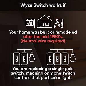 Wyze Switch, 2.4 GHz WiFi Smart Light Switch, Single-Pole, Needs Neutral Wire, Compatible with Alexa, Google Assistant, and IFTTT, No Hub Required, 3-Pack, White