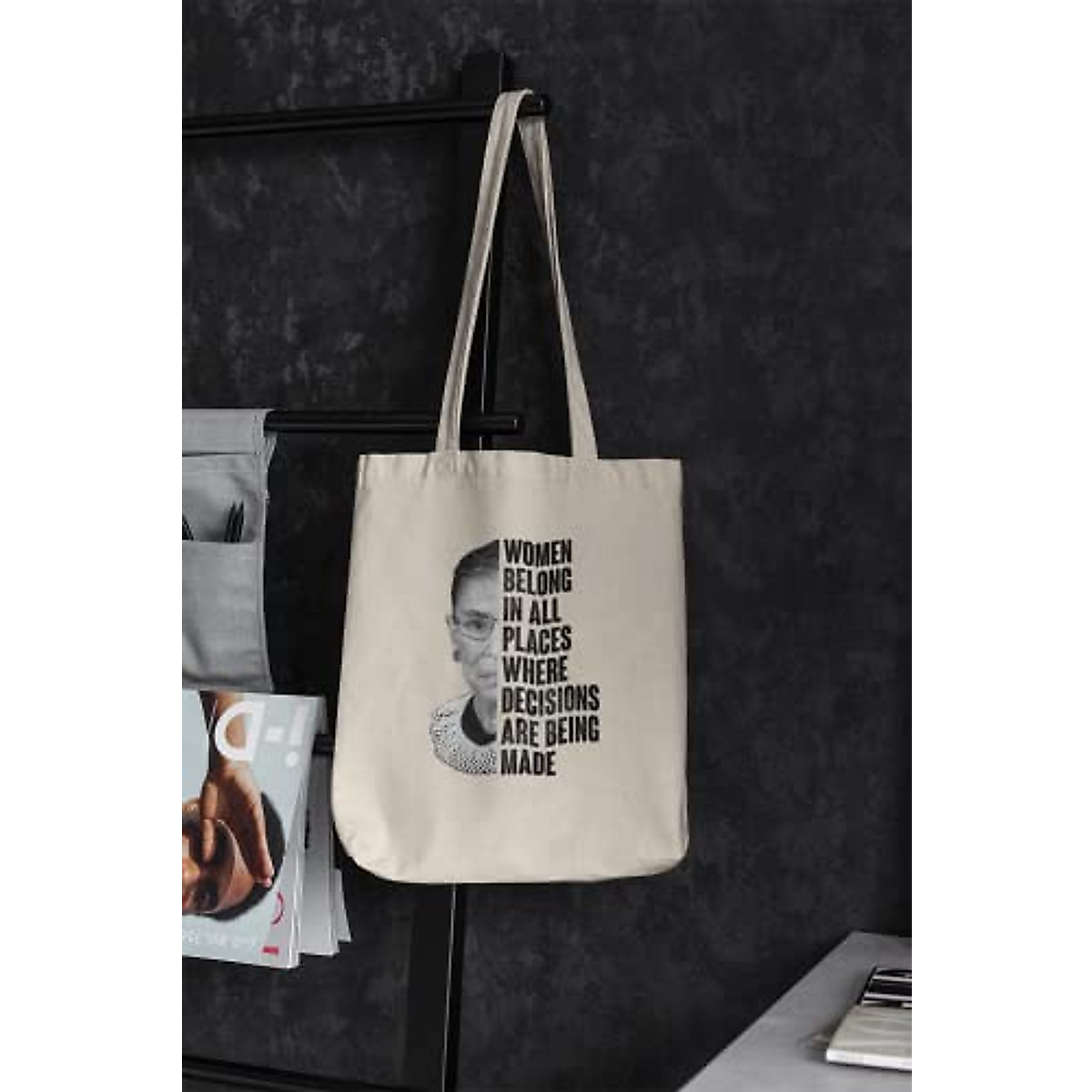 Ruth Bader Ginsburg Women Belong Quote Feminist Natural 15x15 inches Large Canvas Tote Bag Women