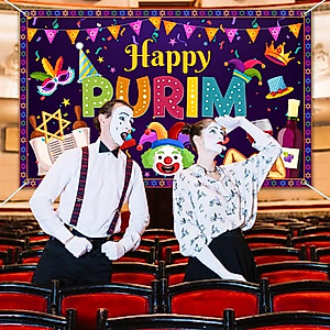 Large 71'' x 43'' Happy Purim Banner, Purim Decorations Backdrop, Colorful Purim Photo Backdrop, Purim Backdrop Party Indoor Outdoor Photography Background Decoration