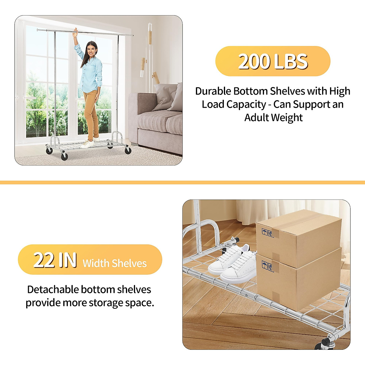 Rengue Clothing Rack Rolling Clothes Racks for Hanging Clothes, Heavy Duty Garment Rack Holds 450LBS, Portable Collapsible Clothes Racks with Wheels for Closet Bedroom Laundry Room